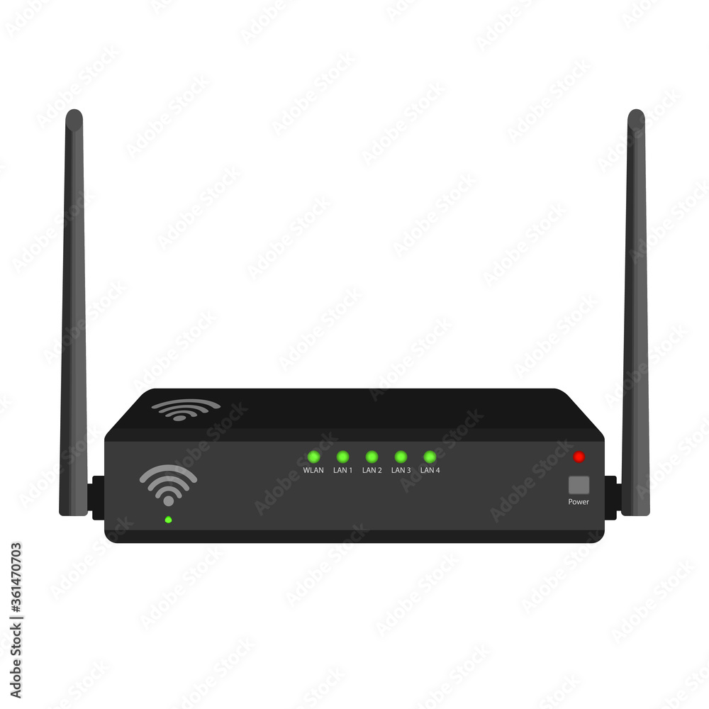 Realistic rectangular wifi router with two antennas on the sides ...
