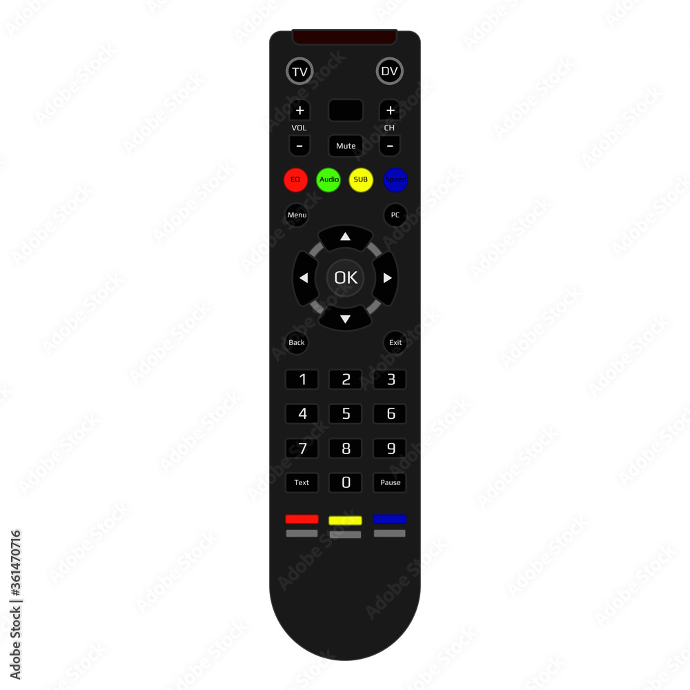 Realistic tv remote control isolated on white. Remote control with ...