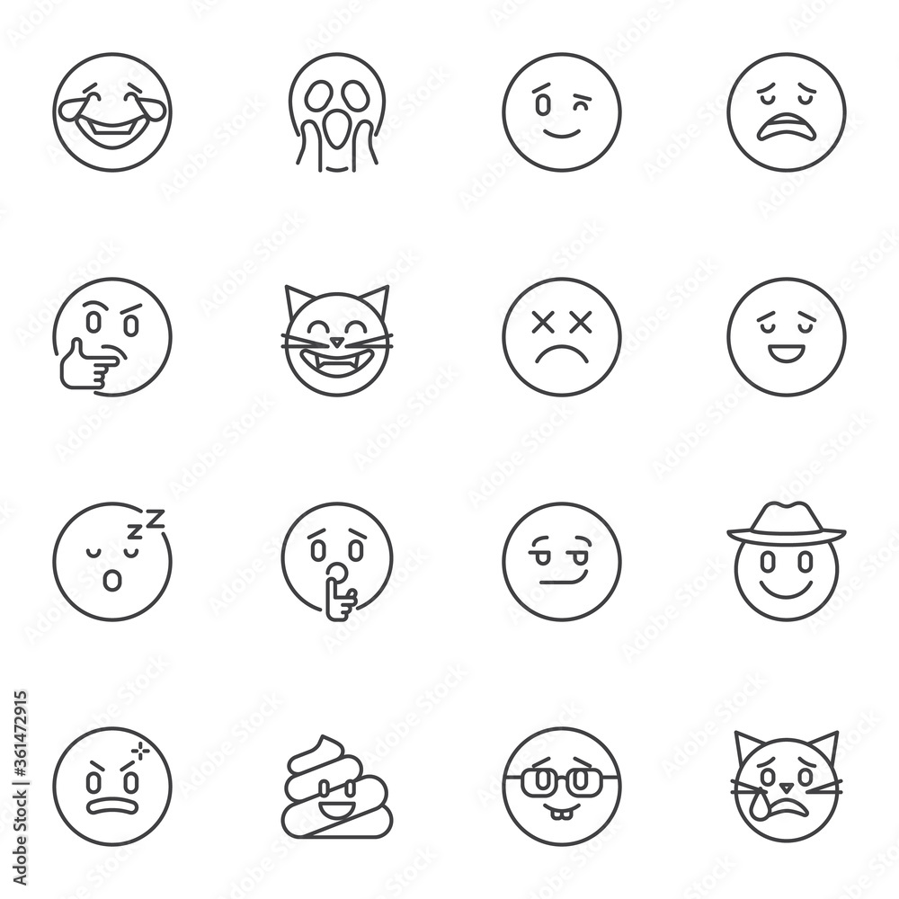 Emoticon line icons set, outline vector symbol collection, emoji linear ...