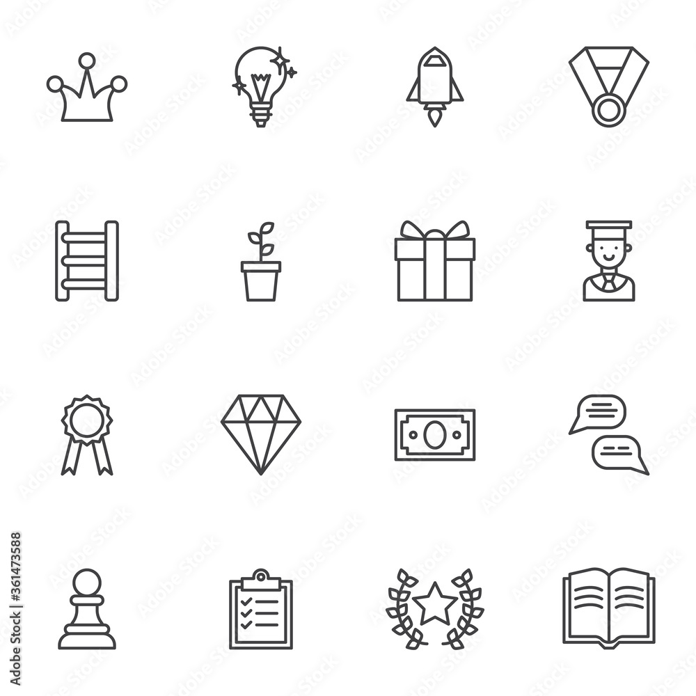Motivation line icons set, success business outline vector symbol ...