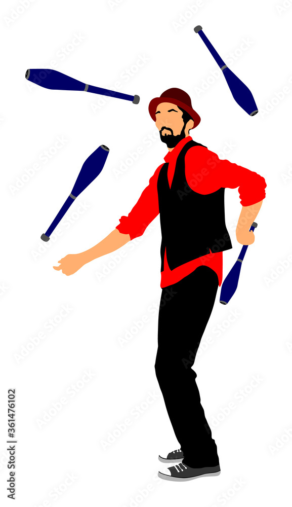 Birthday animator entertainment for kids, juggler artist vector ...