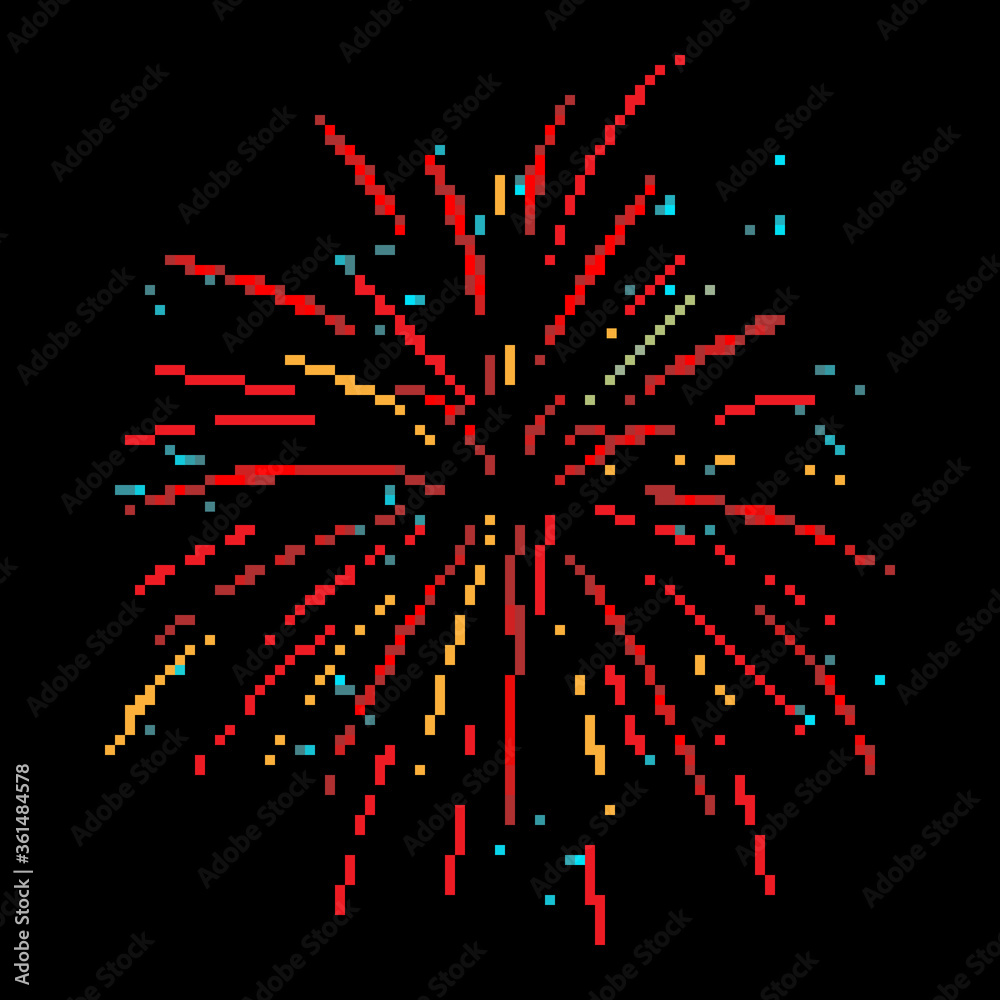 Pixel firework. Festive firework bursting. Pixel art 8 bit. Stock ...