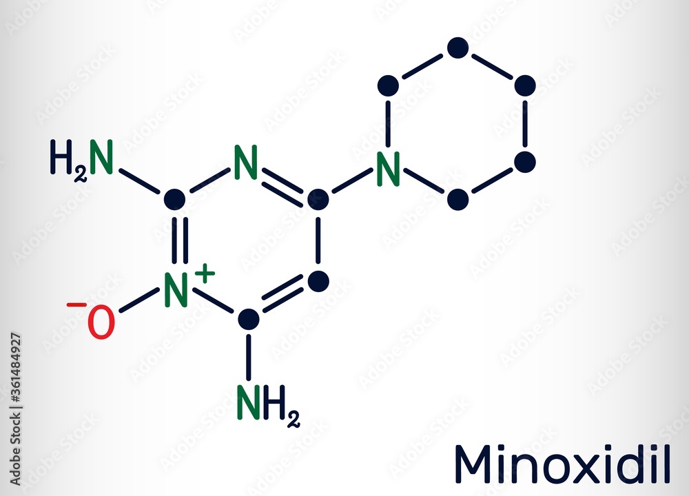 Minoxidil molecule. It is an antihypertensive vasodilator medication ...