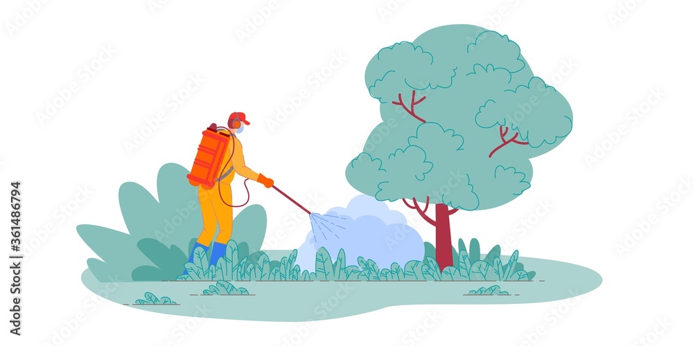 Pesticide spraying. Isolated farmer spraying pesticide chemicals on ...