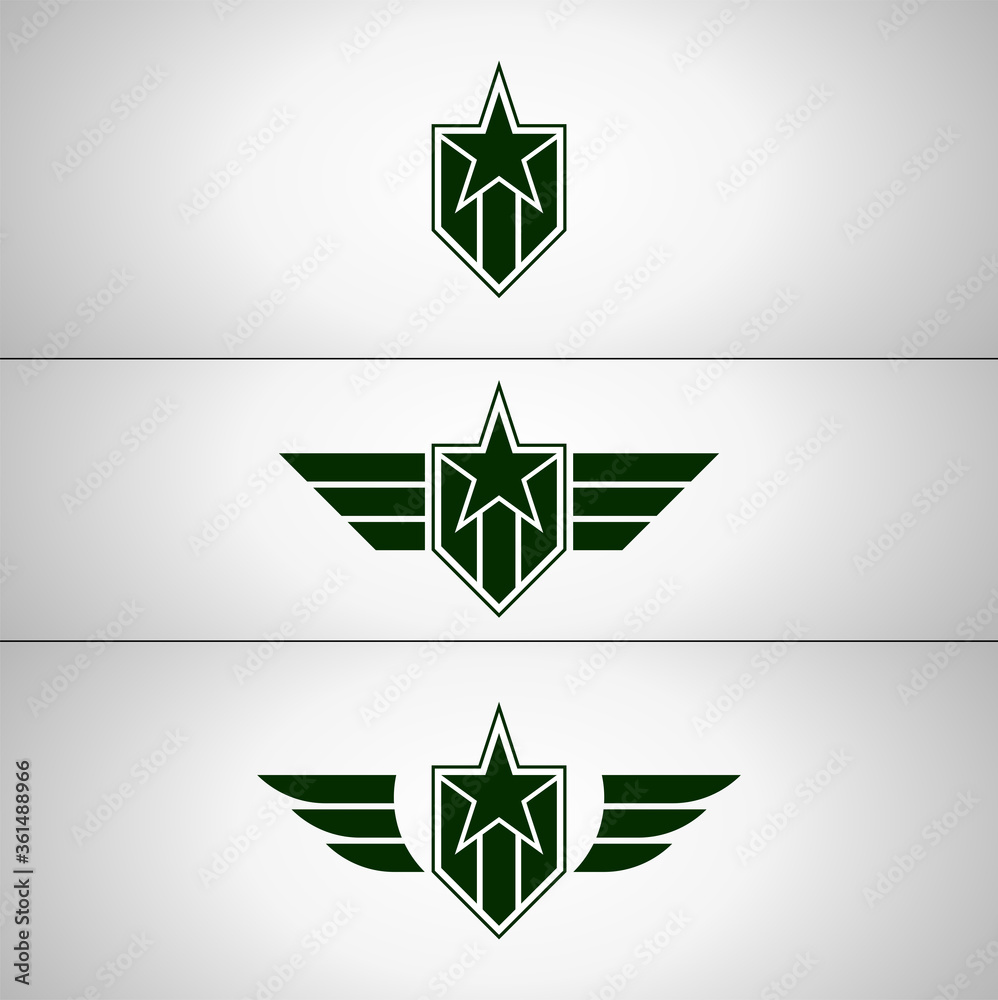 collection of military star symbol badges. star and wing badge for ...