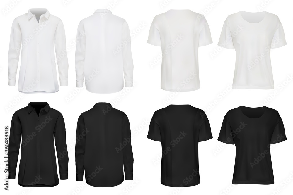 Shirt set. Realistic dark, white shirt, sweatshirt and t-shirt set ...