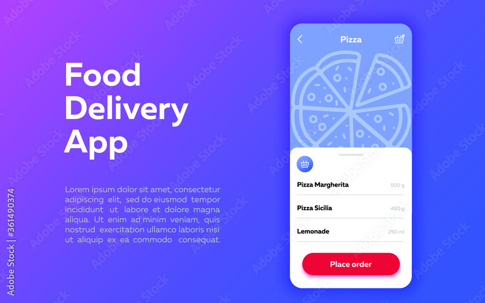 Order food, pizza online. Smartphone app design. Food delivery app ...