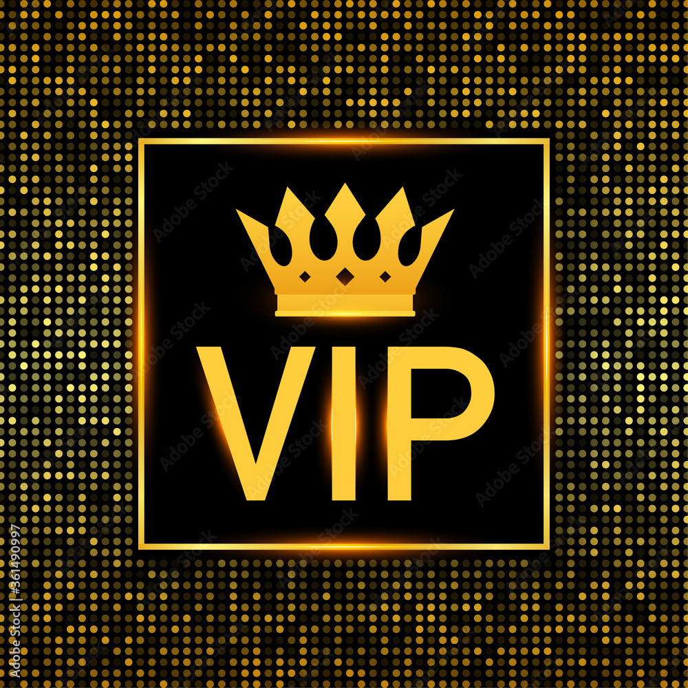 Golden symbol of exclusivity, the label VIP with glitter. Very ...