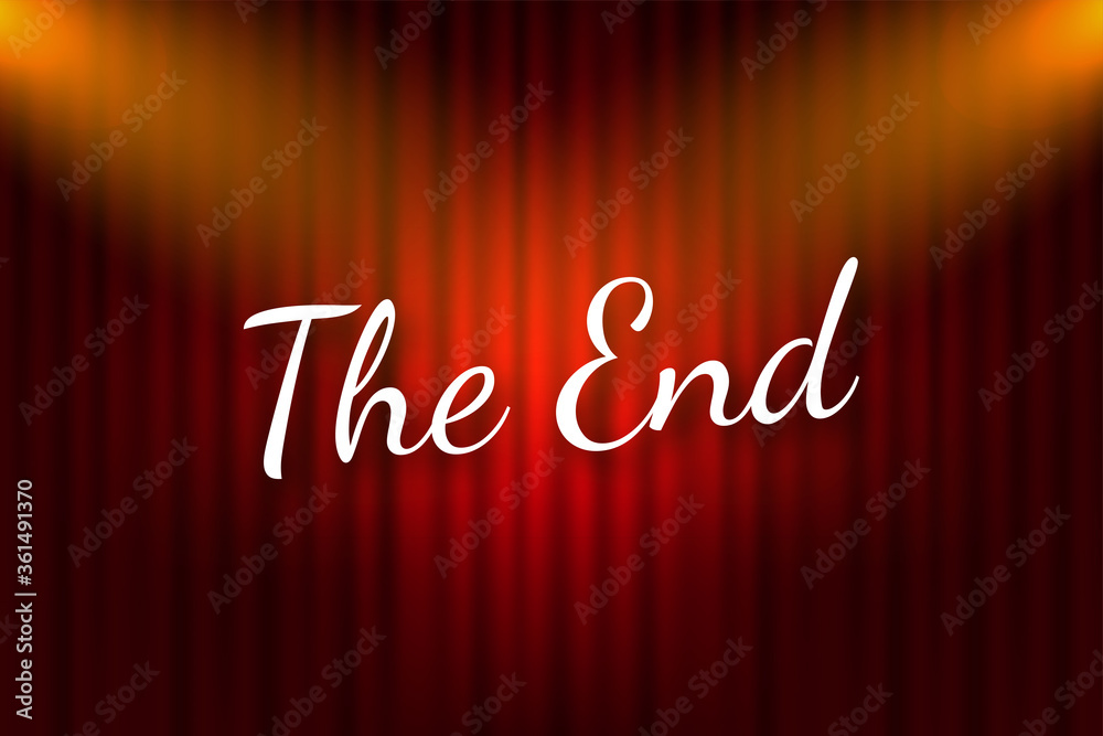 The End handwrite title on red round background. Old movie circle ...