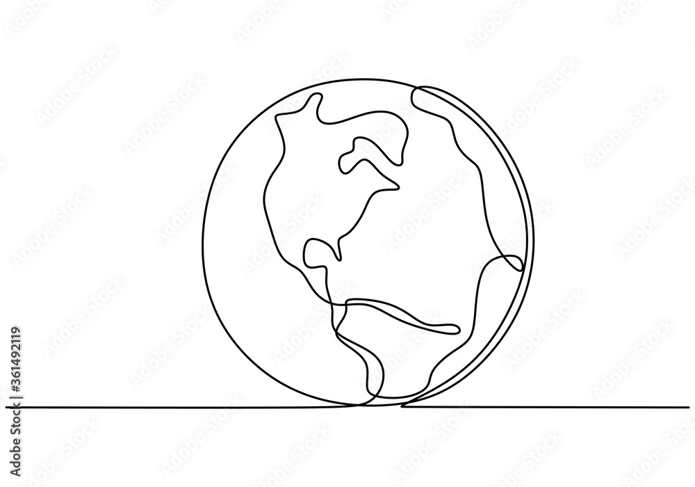 Earth globe one line drawing of world map vector illustration ...