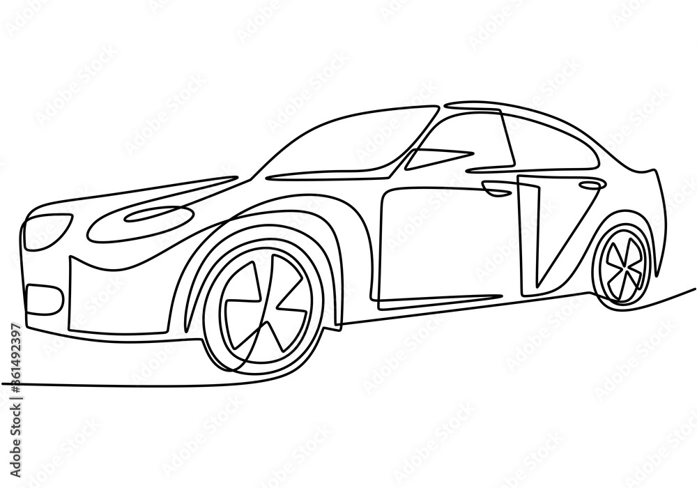 One single continuous line drawing of luxury car. Close-up. Sporty car ...