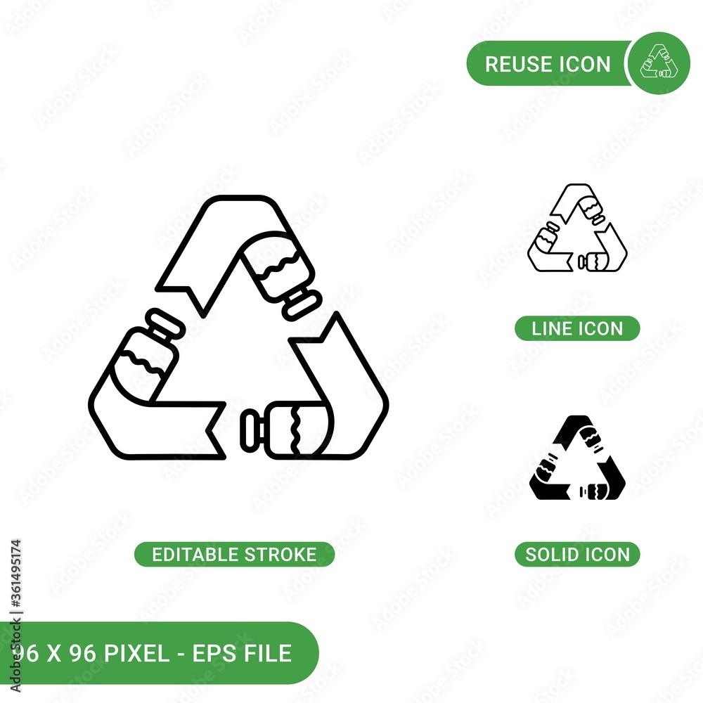 Reuse icons set vector illustration with solid icon line style. Bottle ...