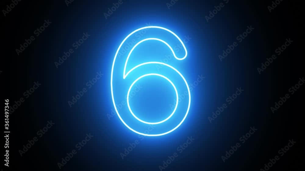 light animation . Neon blue, blinking and glowing numbers from 1 to 9 ...