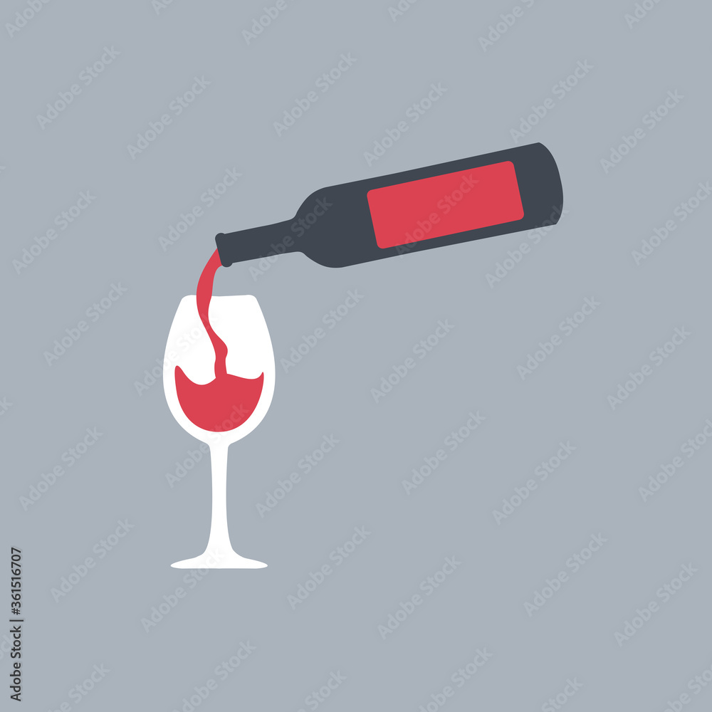 flat design style modern icon wine bottle symbol pouring red tasty wine ...