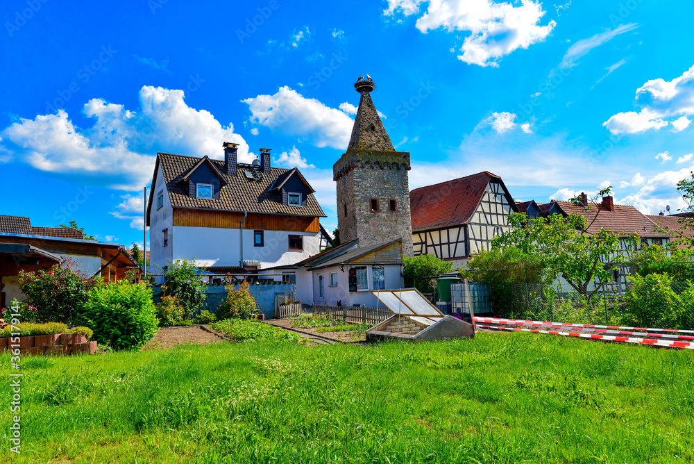 Storchennest in der Altstadt von Rodenbach bei Hanau Stock Photo ...
