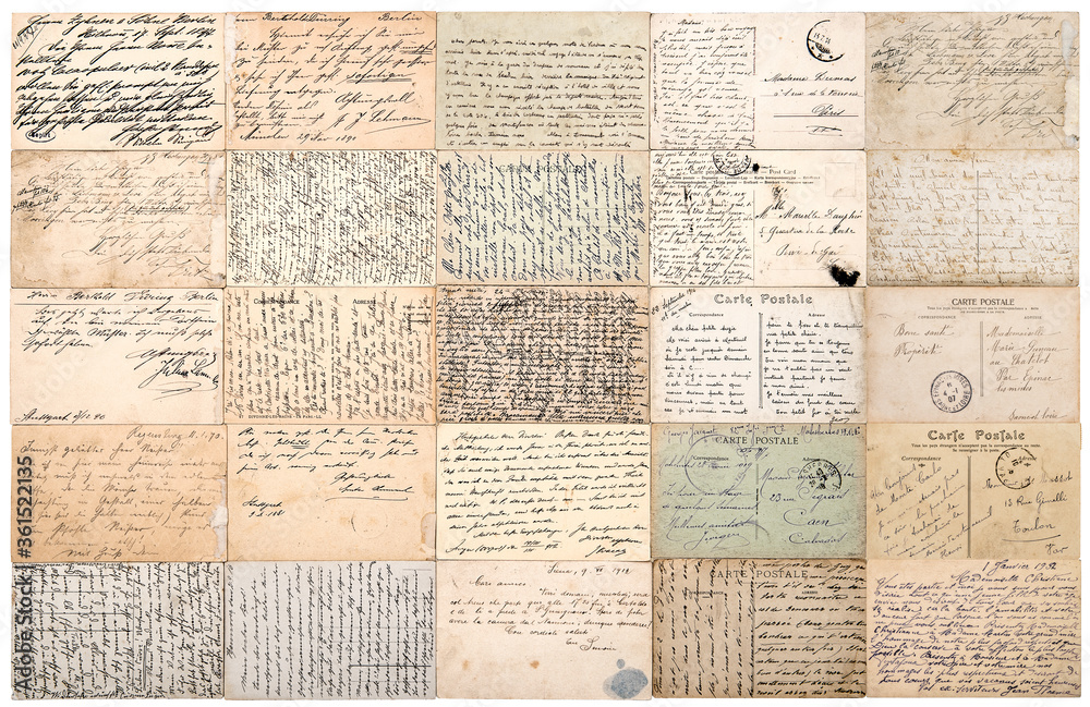 Vintage used paper texture background Antique postcards Old handwriting ...