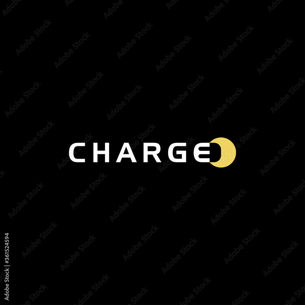 Power charging wordmark logo vector template on black background, with ...