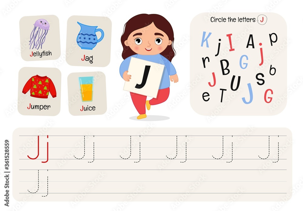 Kids learning material. Worksheet for learning alphabet. Letter J ...