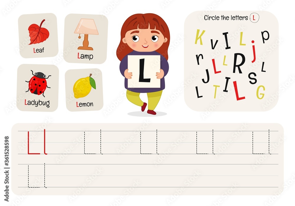 Kids learning material. Worksheet for learning alphabet. Letter L ...