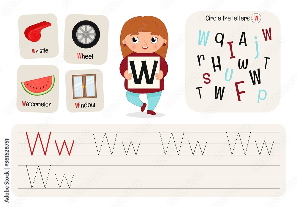 Kids learning material. Worksheet for learning alphabet. Letter W ...