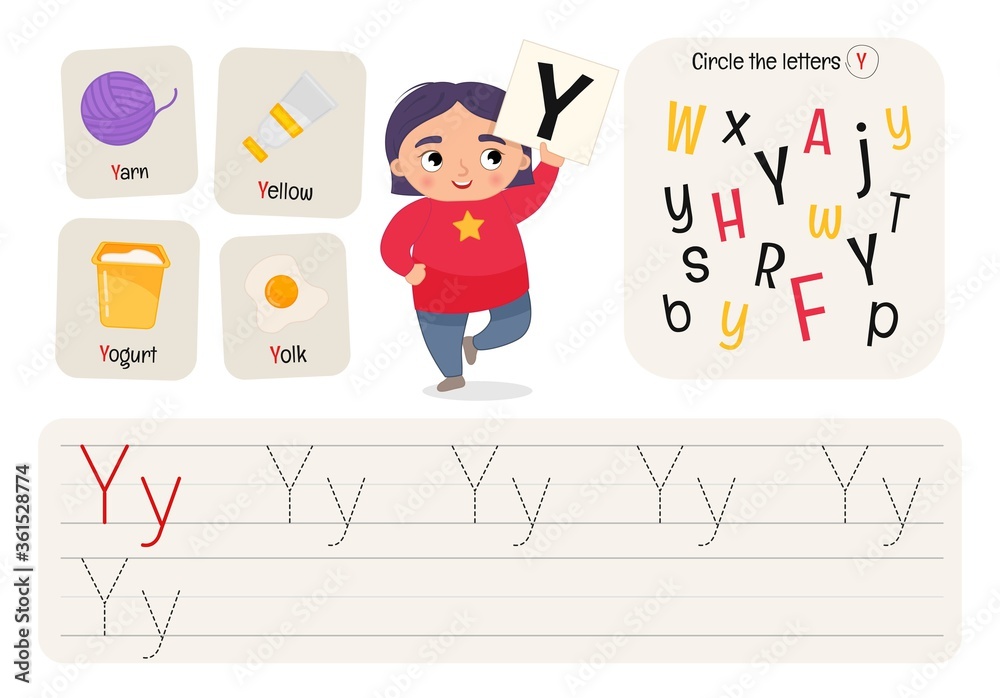 Kids learning material. Worksheet for learning alphabet. Letter Y ...