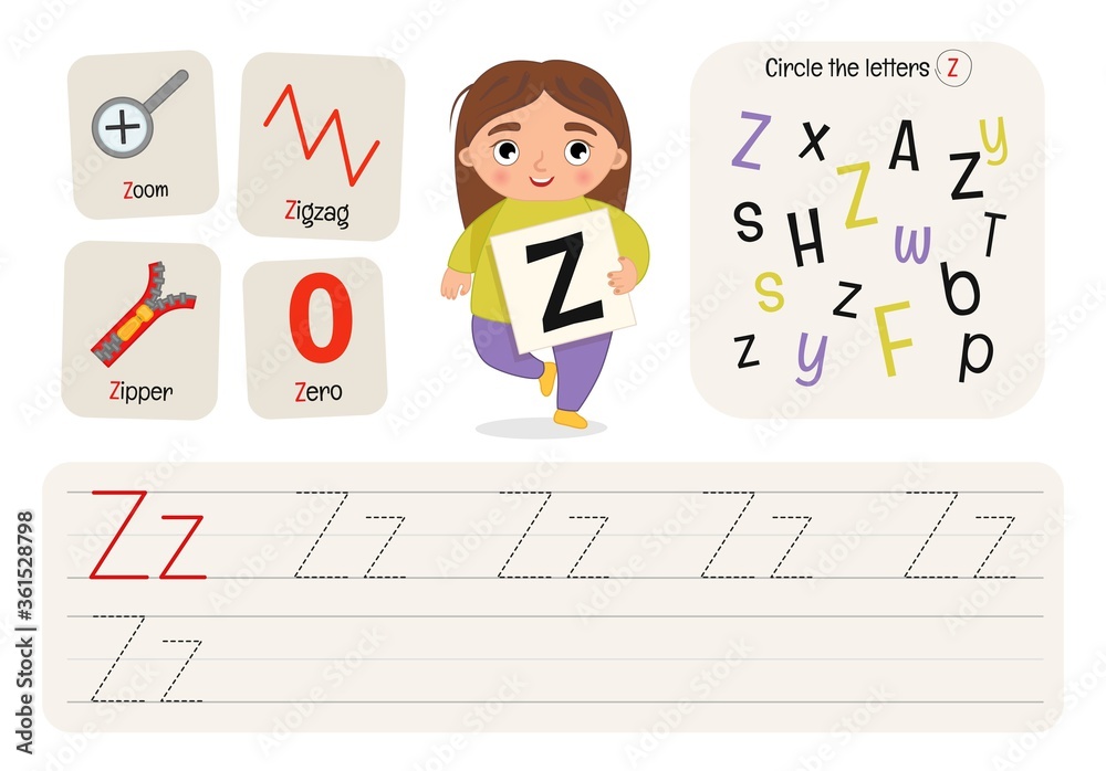 Kids learning material. Worksheet for learning alphabet. Letter Z ...