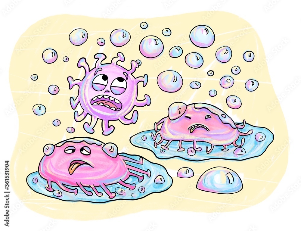 Hand drawn cartoon illustration of coronavirus infection molecule covid ...