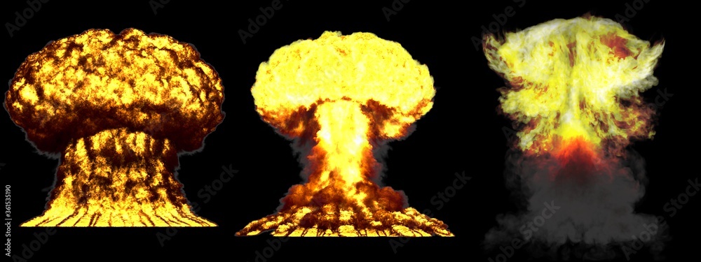 3D illustration of explosion - 3 big very highly detailed different ...