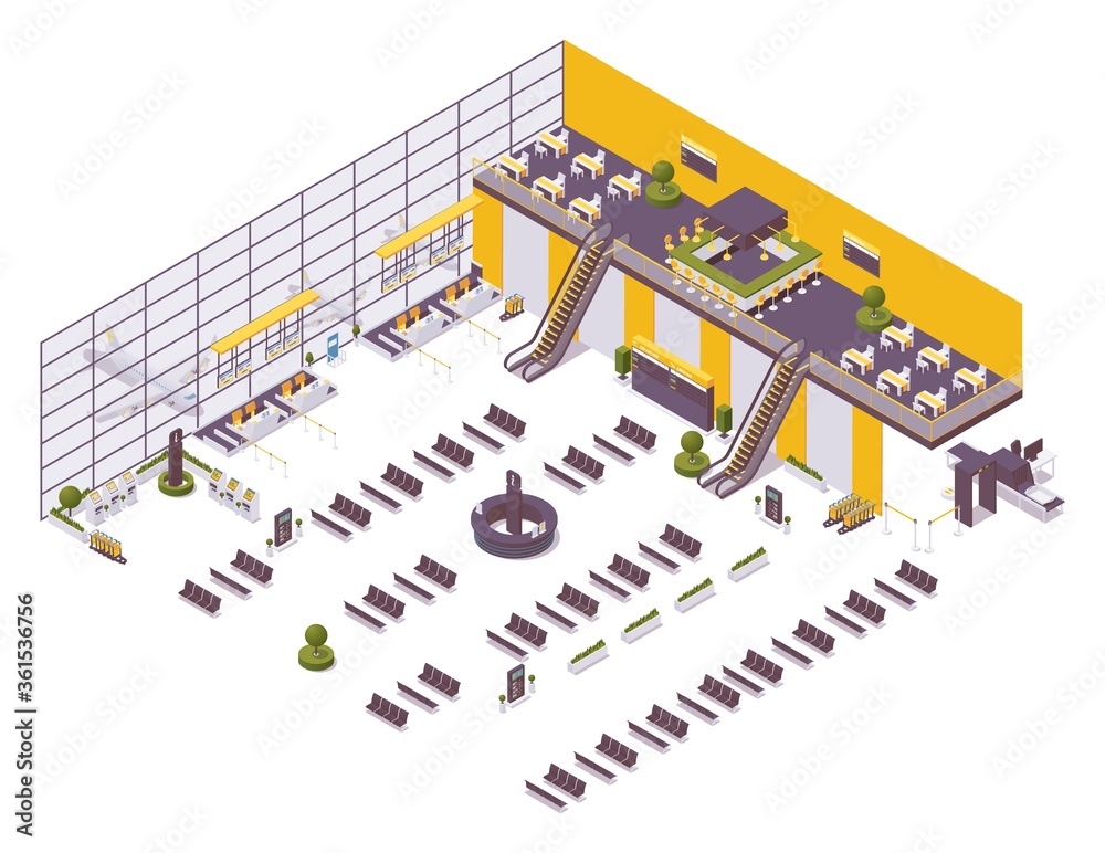 Isometric airport design example, arrival and departure zone, waiting ...