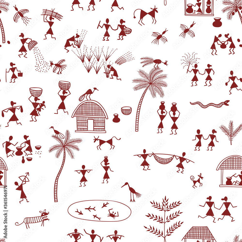 Warli painting, traditional Indian tribal art. Stock Vector | Adobe Stock