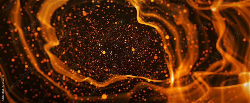 Beautiful Golden Particles Wave and light abstract background with ...