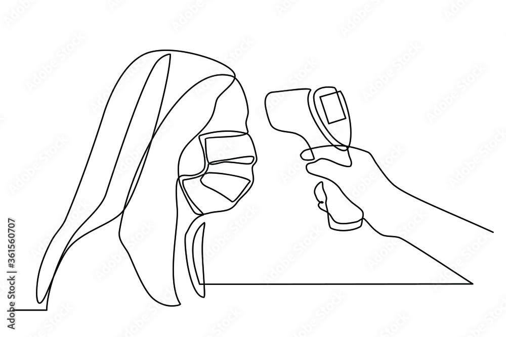 continuous line drawing of usage of infrared non-contact forehead ...