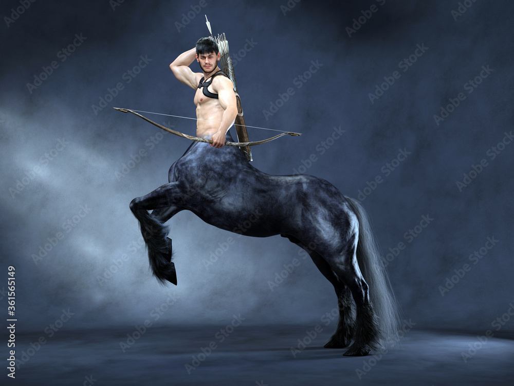 3D Rendering : A portrait of the male centaur, a pinup centaur posing ...