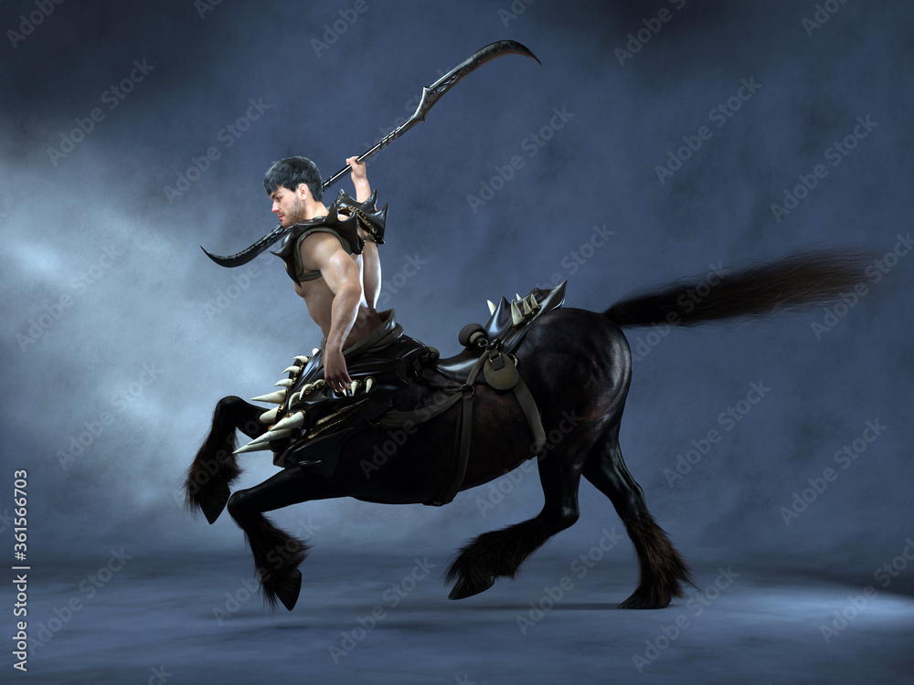 3D Rendering : A portrait of the male centaur, a pinup centaur posing ...