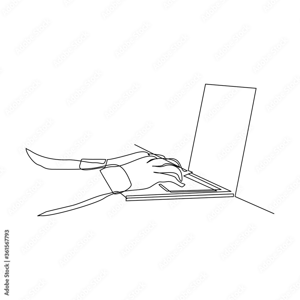 Continuous line drawing of hand fingers typing on laptop for business ...
