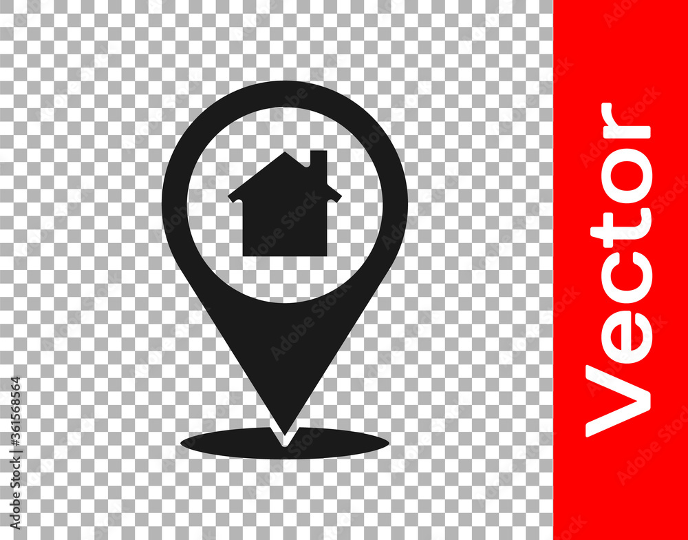Black Map pointer with house icon isolated on transparent background ...