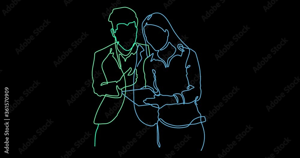 Corporate modern business man and woman coworkers looking at tablet in ...