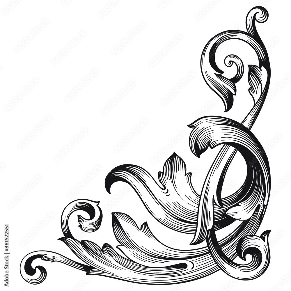 Vintage Ornament Element in baroque style with filigree and floral ...