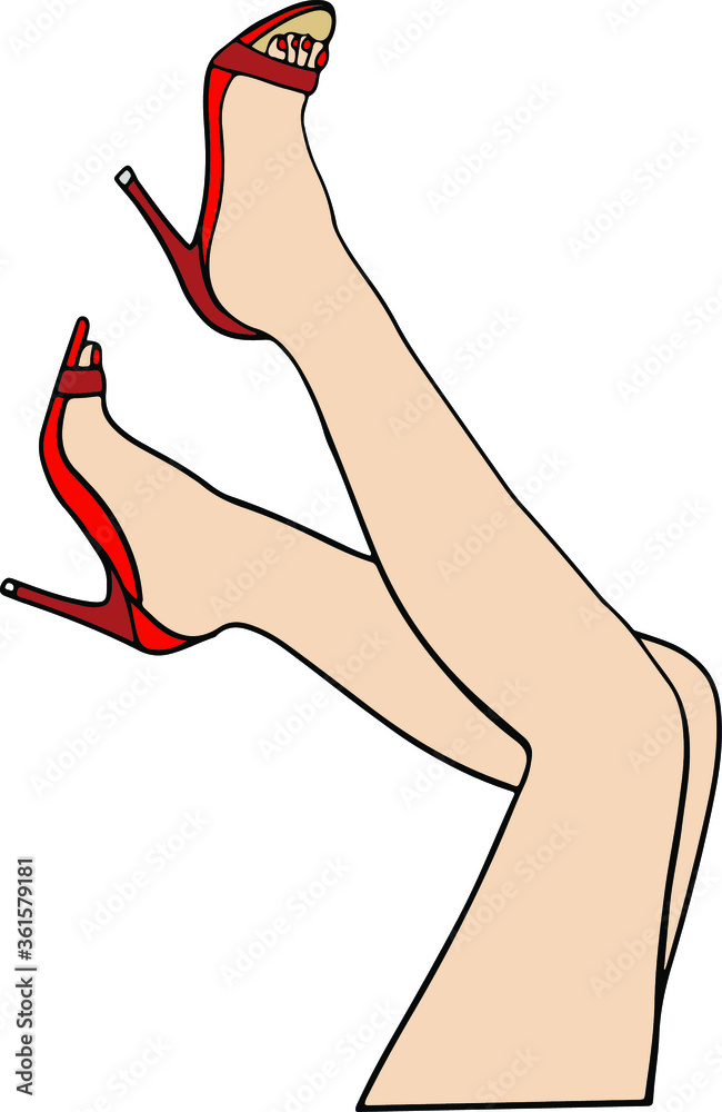 Vector hand drawn girl legs in red heels. Red and white trendy design ...