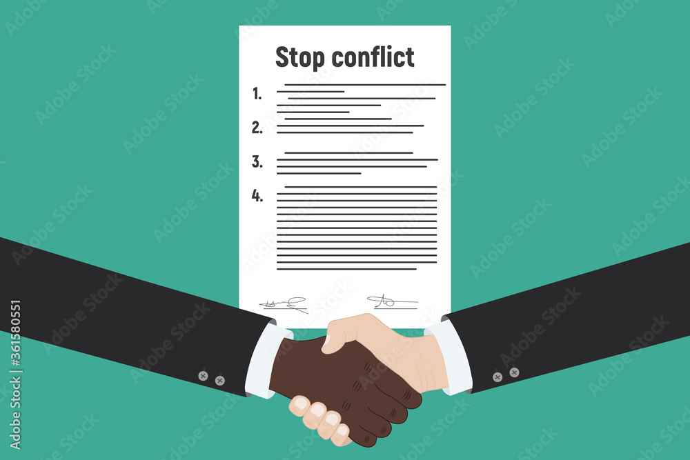 Stop conflict. Businessman referee finds compromise. Conflict and ...
