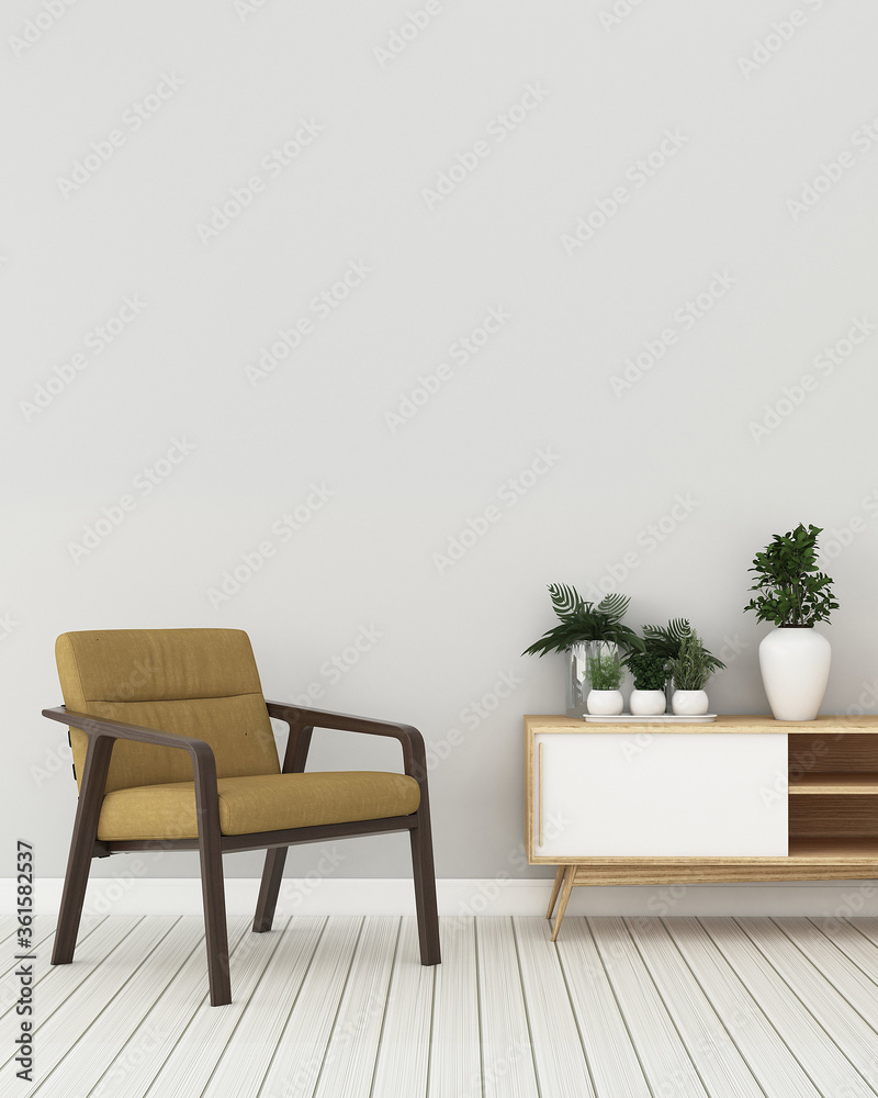 Cozy space in house.empty room with wooden chair and white cabinet ...