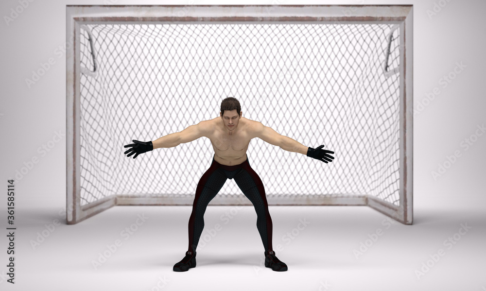 3D Render: A portrait of a young man as a soccer goalkeeper pose in ...