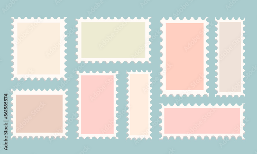 Vector set of postage stamp templates on isolated background. Lovely ...