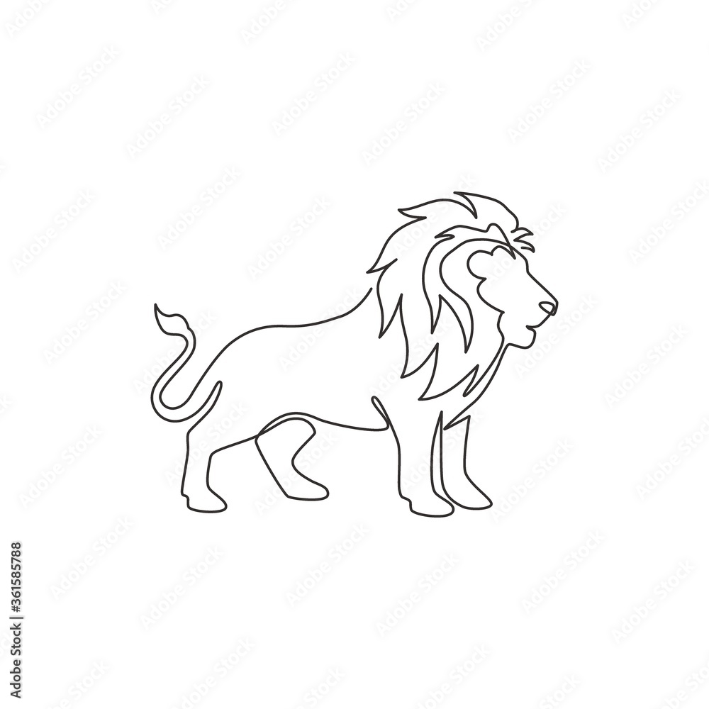 One continuous line drawing of king of the jungle, lion for company ...