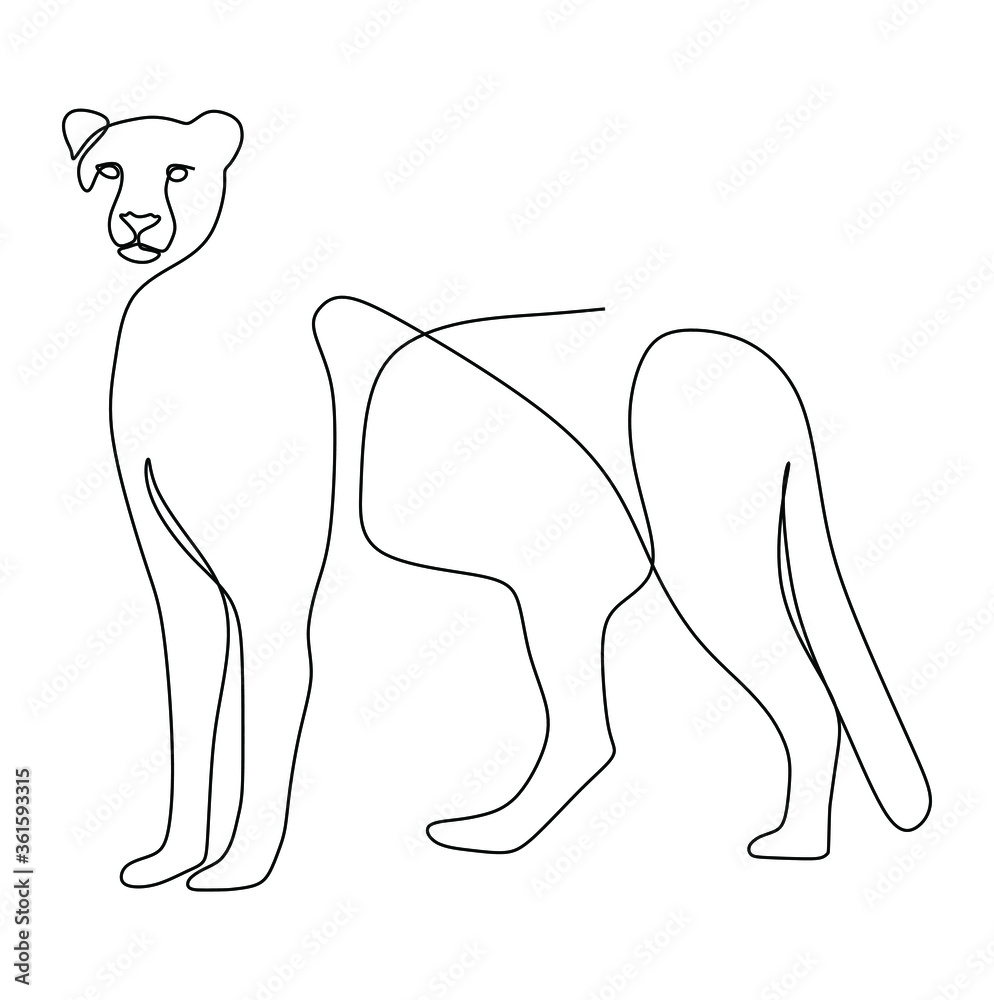 Continuous one line drawing of a cheetah standing, pay attention to the ...