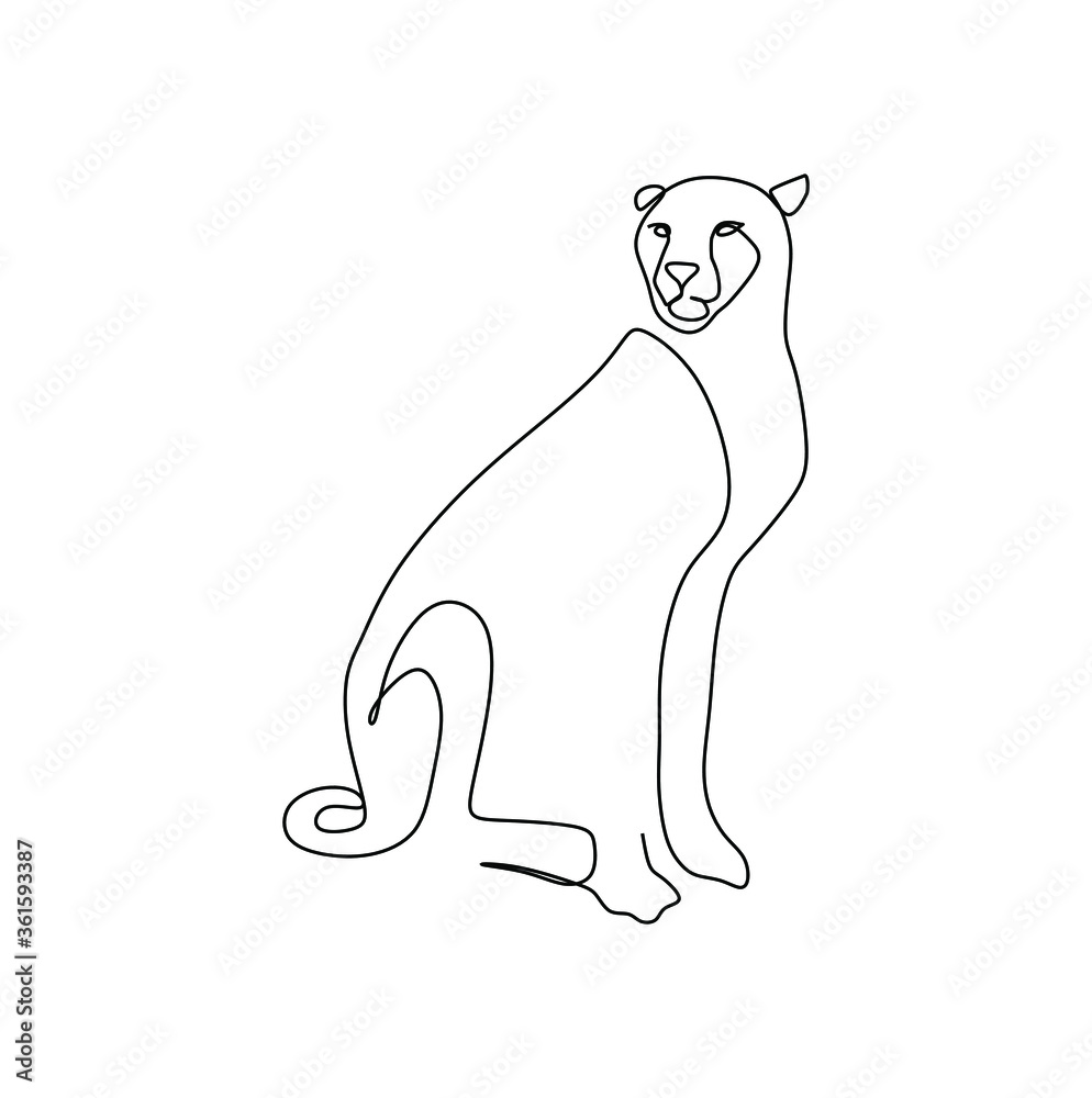 Continuous one line drawing of a cheetah sitting. Vector illustration ...