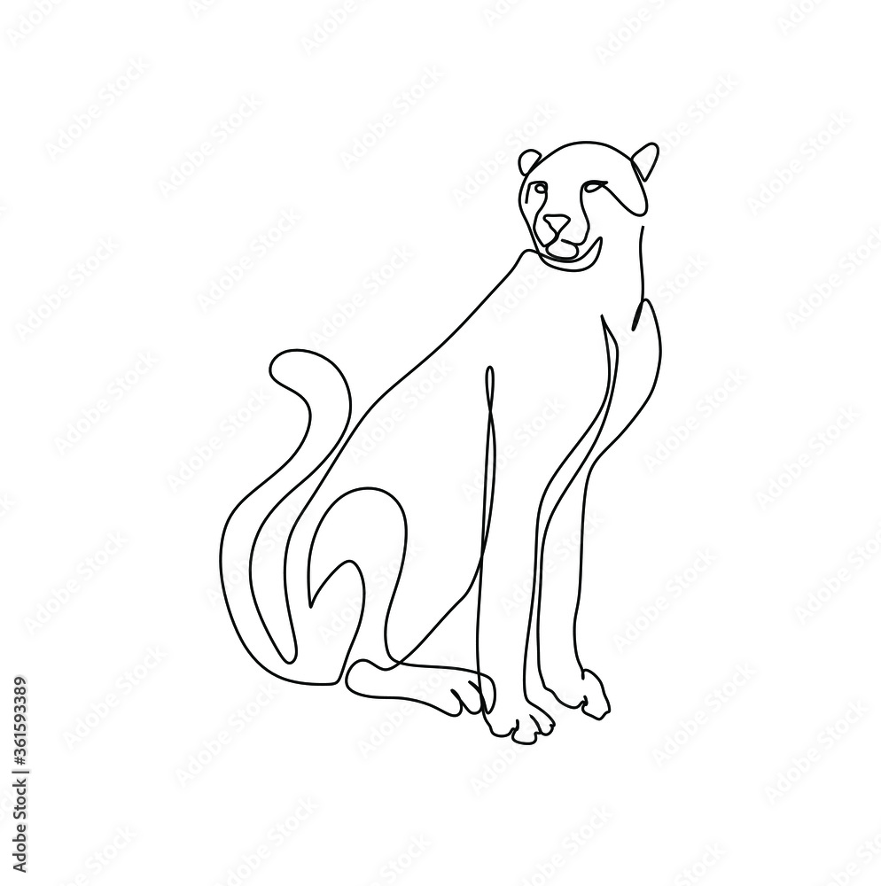 Continuous one line drawing of a cheetah sitting. Vector illustration ...