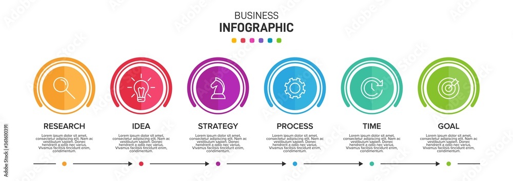 Concept of arrow business model with 6 successive isometric steps. Six ...