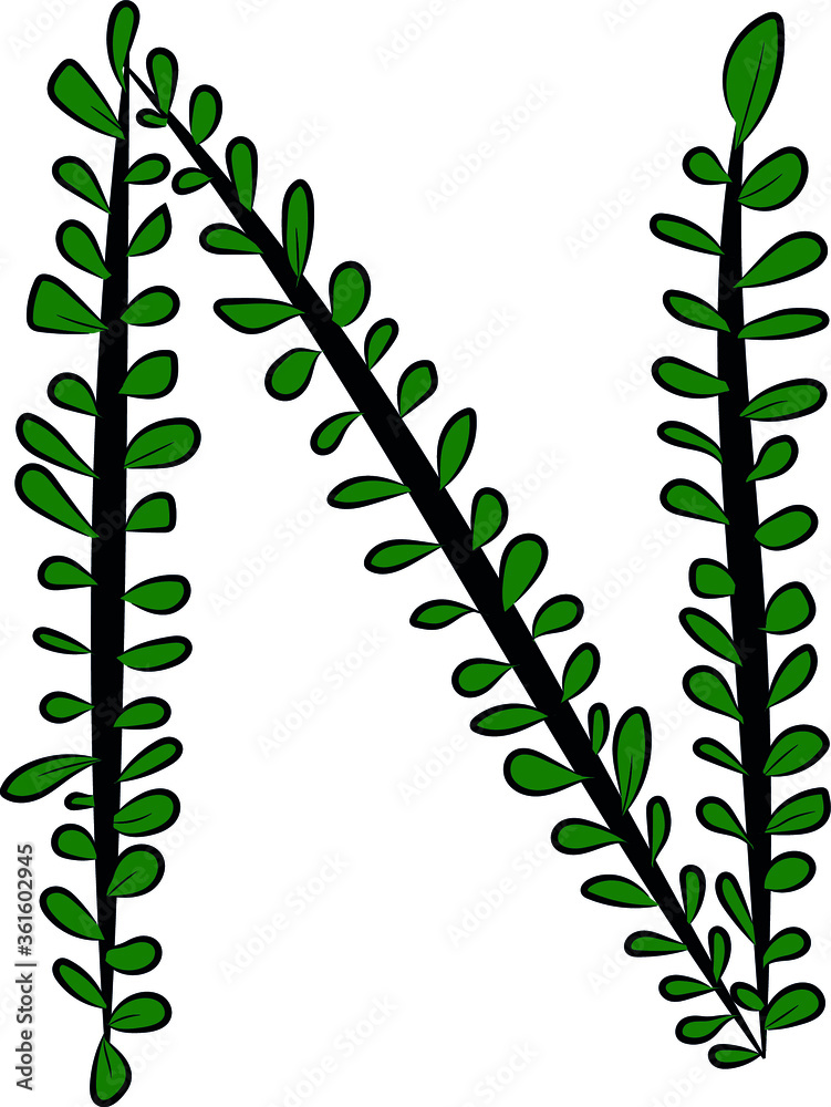 Vector image. Hand-drawn brush letter N. Part of the English alphabet ...