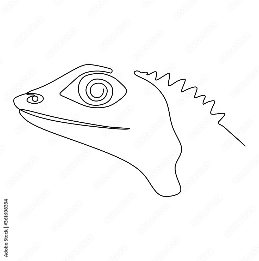 Continuous one line drawing of a lizard chameleon's head. Vector ...